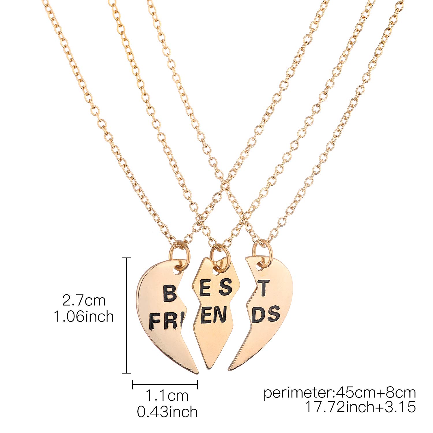 LUX ACCESSORIES Gold Tone Best Friends BFF Broken Heart Necklace Set (3pc)
