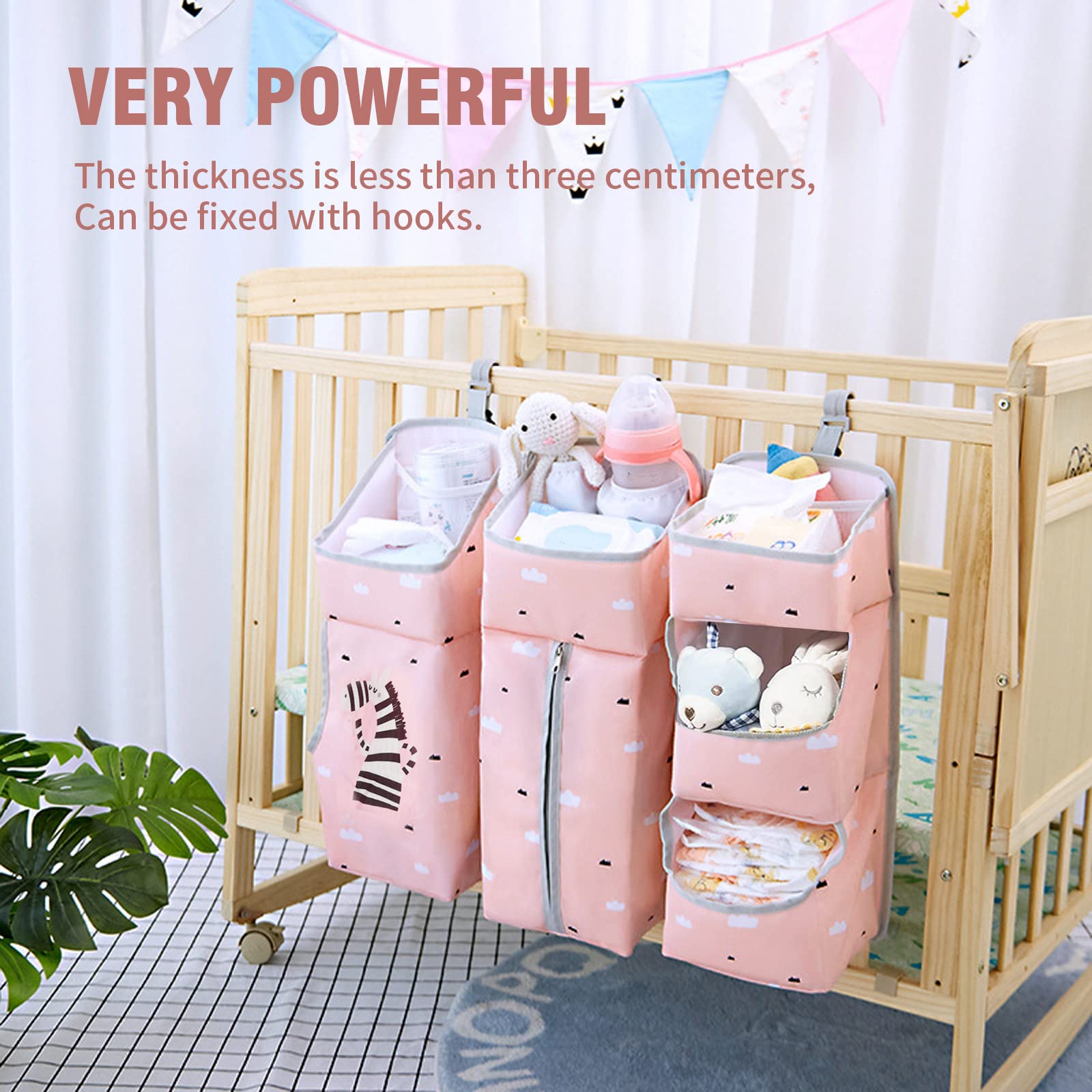 Saihisday 3-in-1 Hanging Diaper Caddy For Baby Essentials, Nursery Organization Storage Holder, Detachable Hanging Diaper Organizer for Changing Table, Travel Organizer Bag for RV Camper (Pink)
