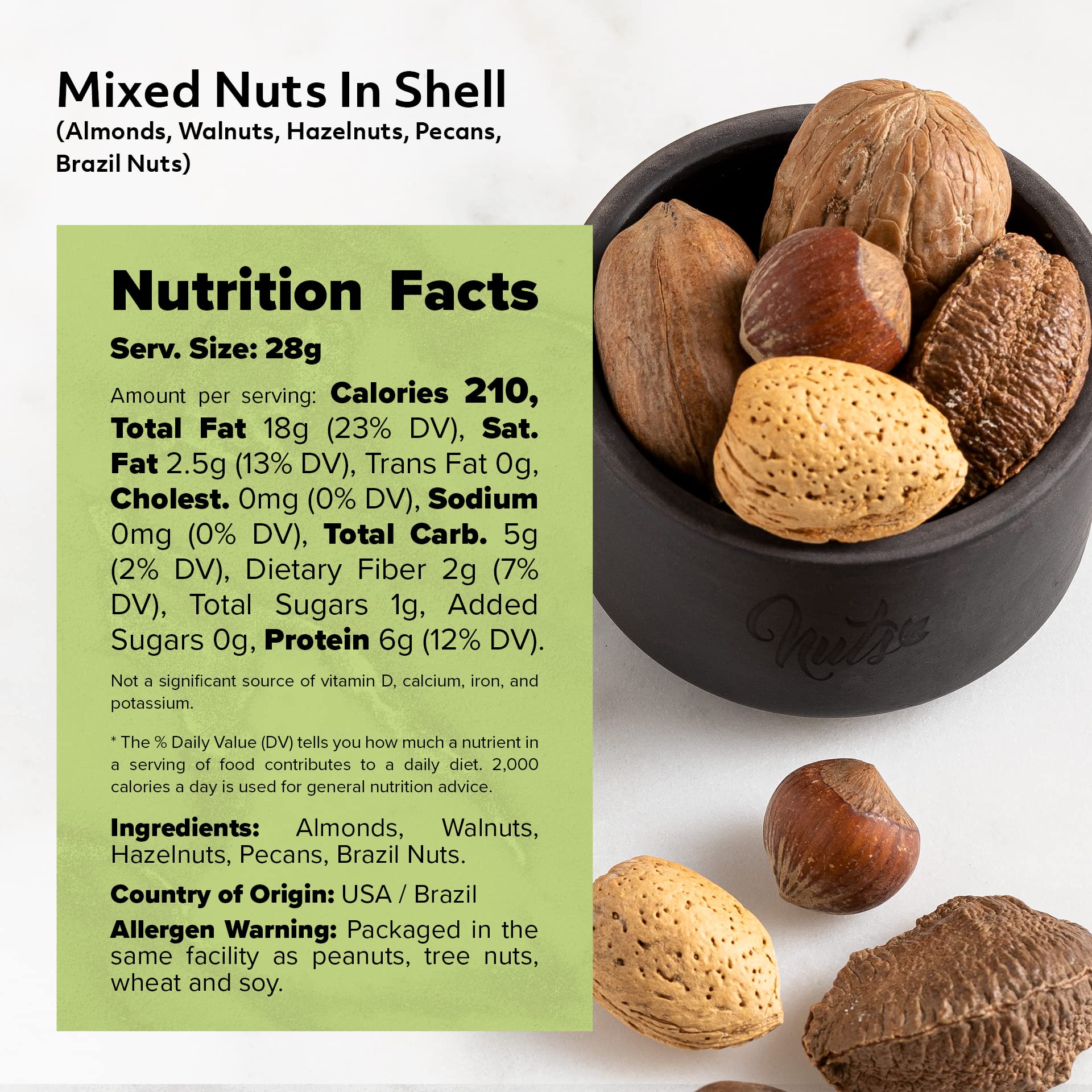 NUTS U.S. – Mixed Nuts In Shell (Almonds, Walnuts, Hazelnuts, Pecans, Brazil Nuts) | No Added Colors and No Artificial Flavors | Fresh Buttery Taste and Raw |Packed In Resealable Bags!!! (6 LBS)