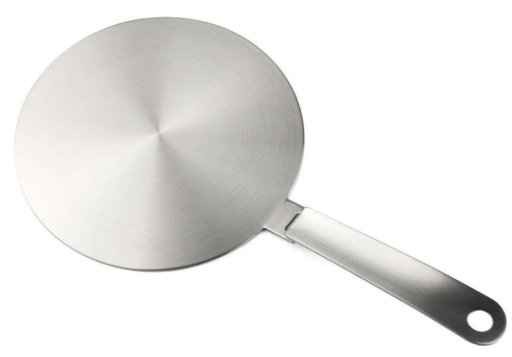 RUNZI 9.45inch Heat Diffuser Stainless Steel Induction Diffuser Plate for Electric Gas Stove Glass Induction Cooktop Heat Diffuser WITH removable handle 24CM