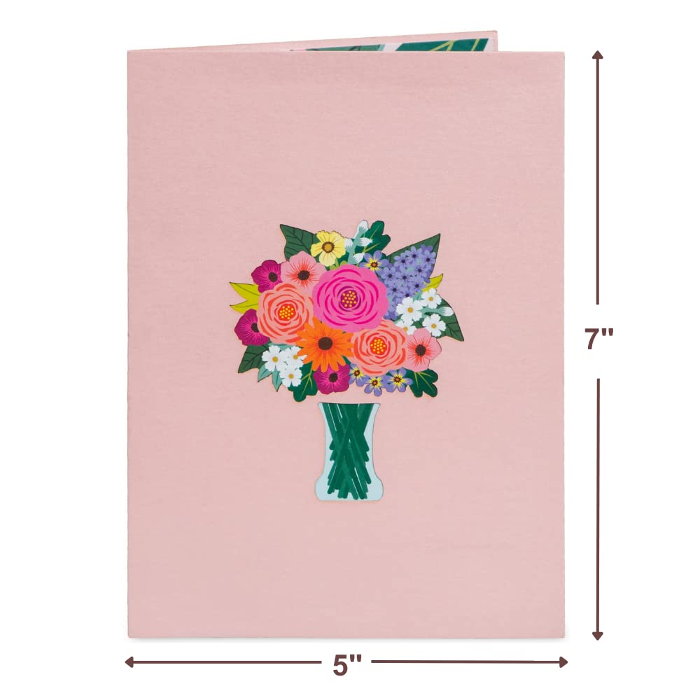 Paper Love 3D Spring Bouquet Pop Up Card, Gift for Birthday, Wedding, Anniversary, Thank You, Get Well, All Occasion or Just Because - 5" x 7" Cover - Includes Envelope and Note Tag