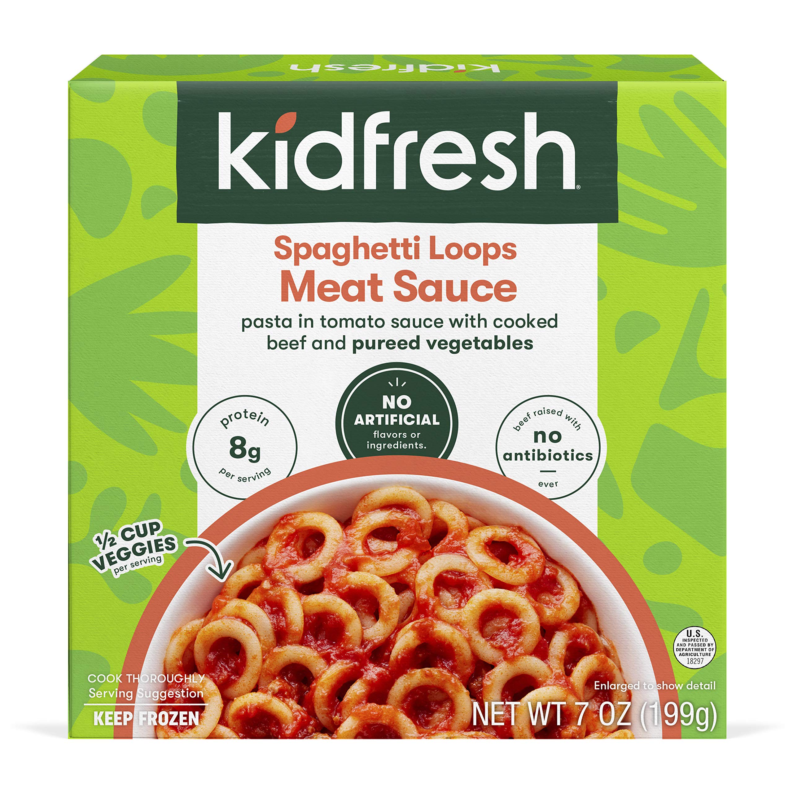 Kidfresh Spaghetti Loops Meat Sauce, Made with Hidden Veggies and No Artificial Ingredients, Frozen Kid's Meal, 7oz (1-Pack)