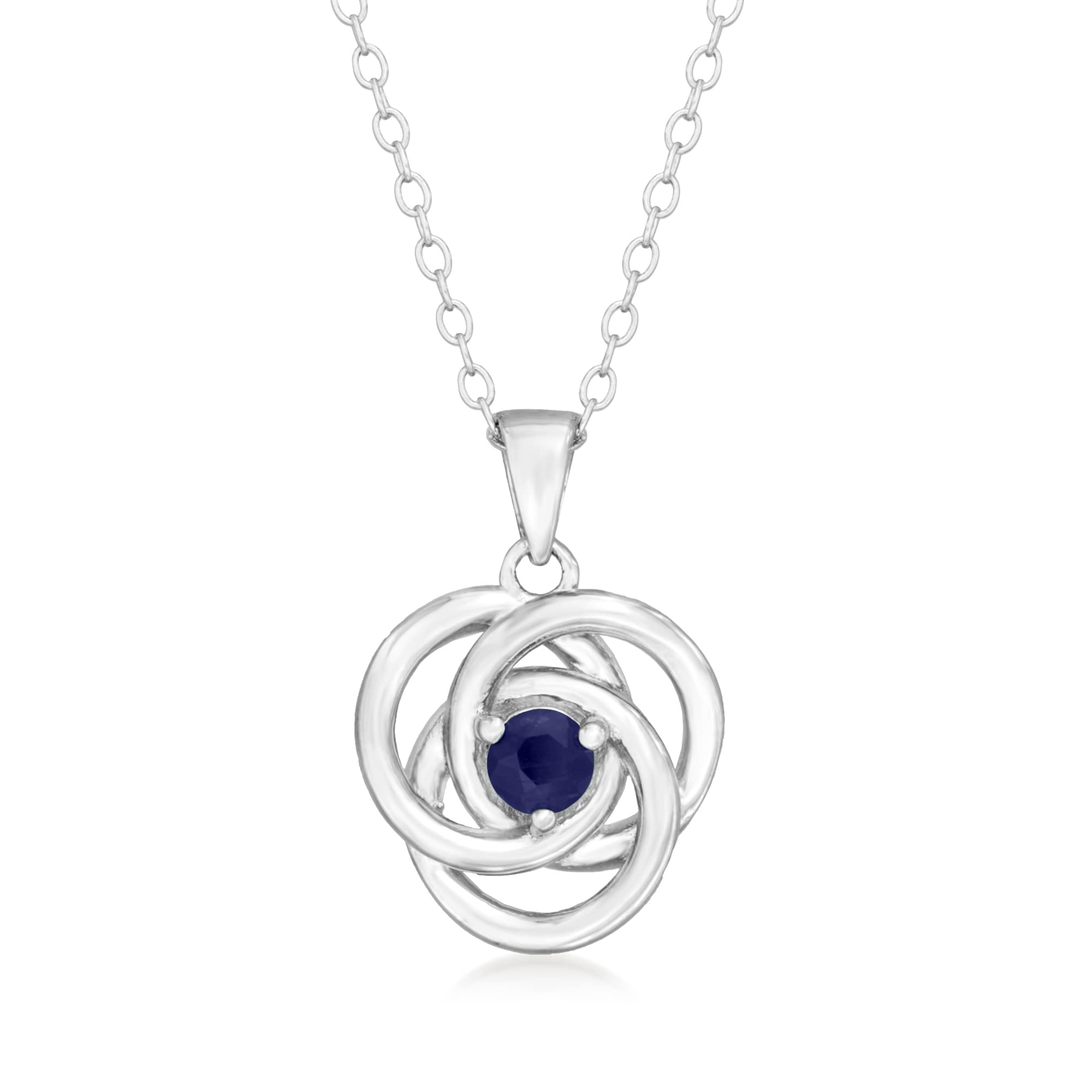 Ross-Simons 0.20 Carat Sapphire Love Knot Pendant Necklace in Sterling Silver. 18 inches