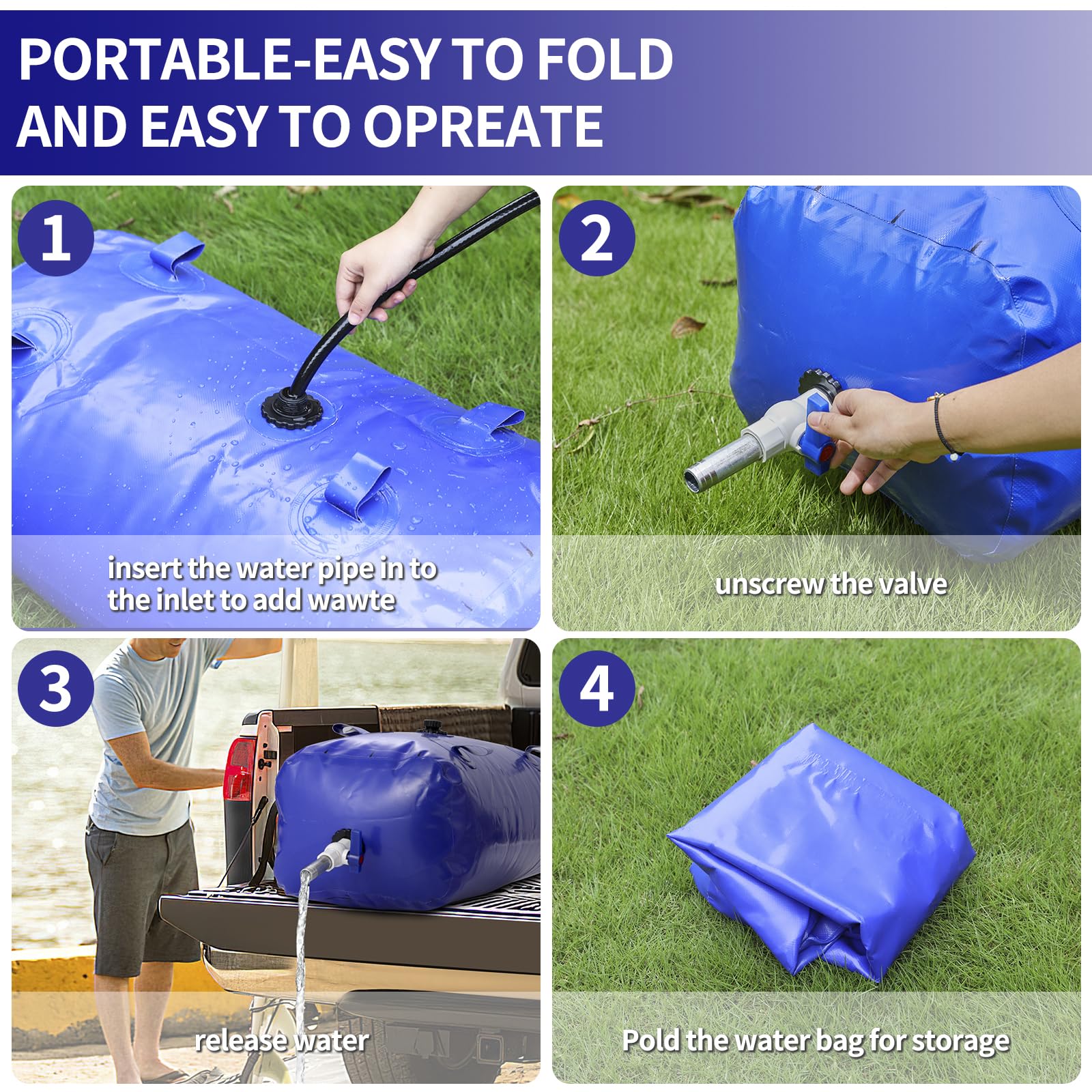 Large Capacity Water Storage Bladder Containers, Bladder Tank for Drought Resistance, Fire Prevention, Emergency Water, Agricultural Irrigation Outdoor (240L/63Gal, Blue)