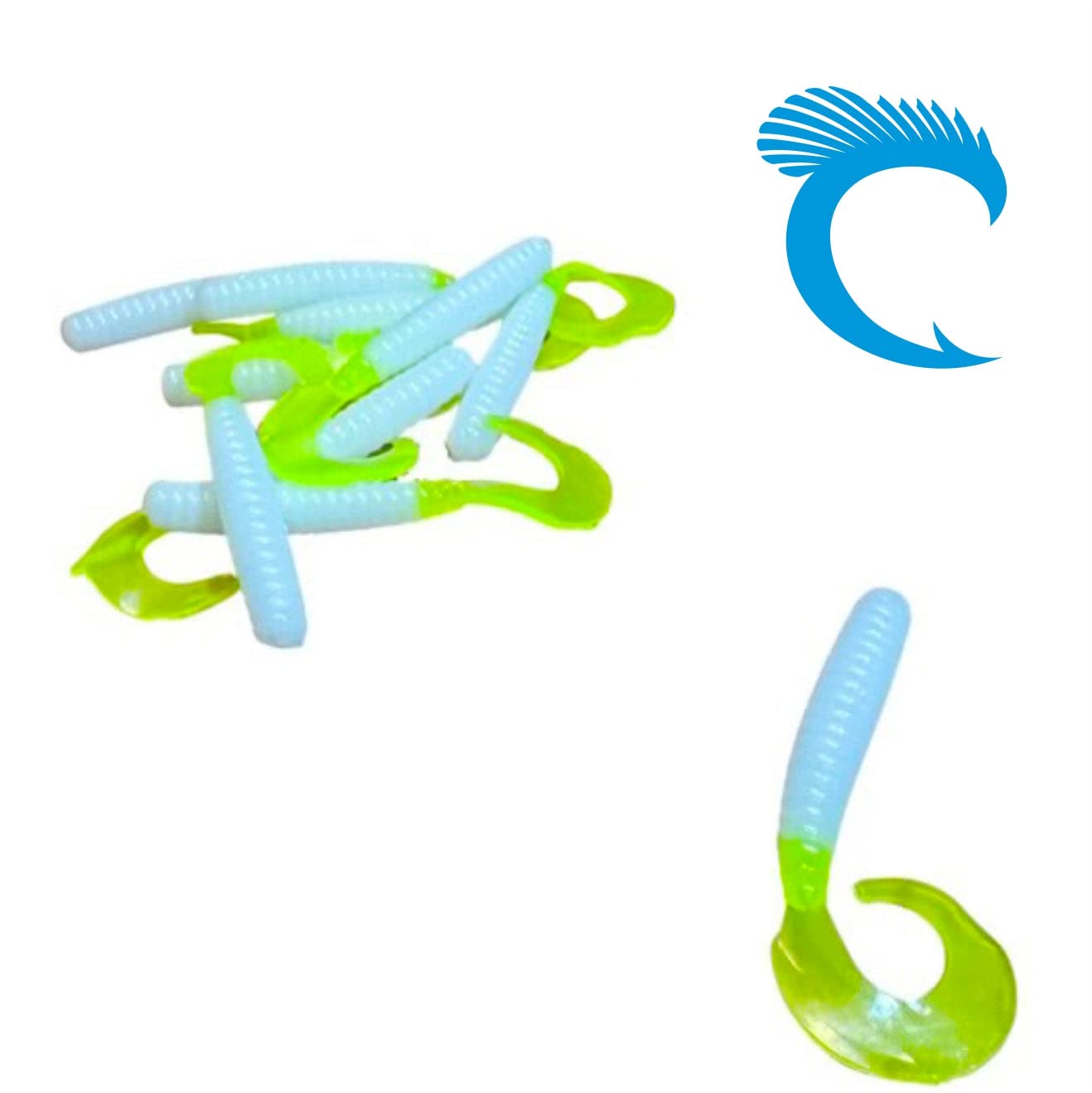 Pure Crappie Pig Tail - White/Chartreuse 2β - 10 Pack β Curly Tail Grub Lure Perfect Soft Plastic Artificial Bait for Crappie, Walleye, Smallmouth Bass and Many Species of Fish