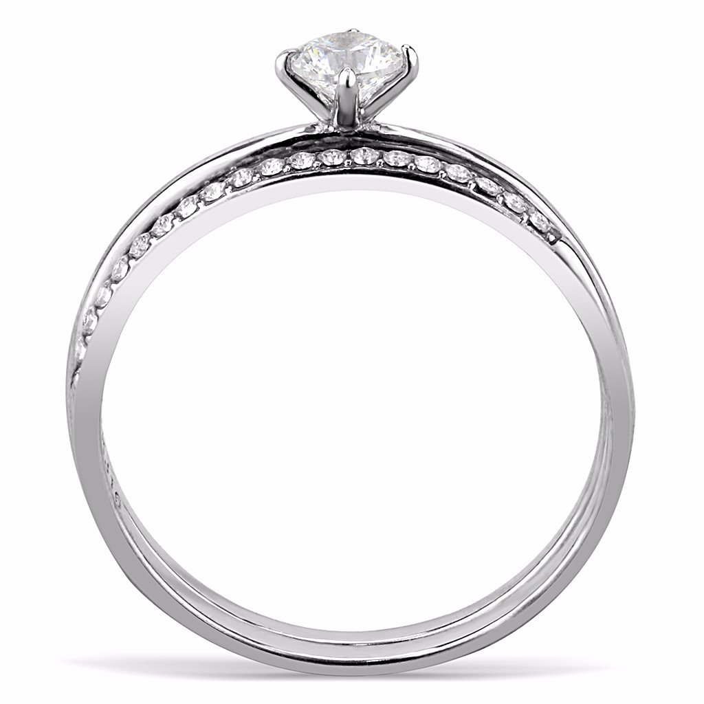 Lanyjewelry 4x4mm Round Clear CZ Stainless Steel Small Delicate Thin Band Ring Set - SIZE 7
