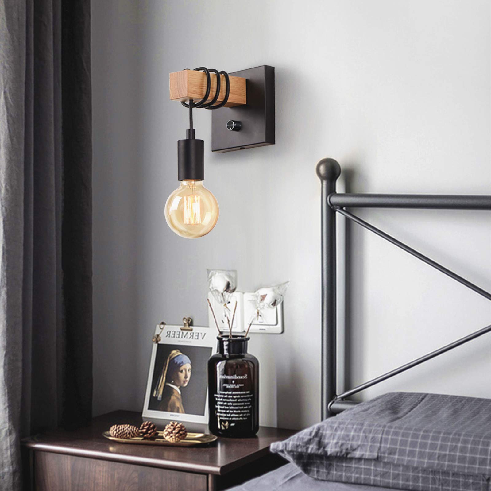 Lightess Black Wall Lights, Edison Wall Lamp 1-Light Industrial Farmhouse Sconce for Barn Kitchen, Living Room, LG9423728