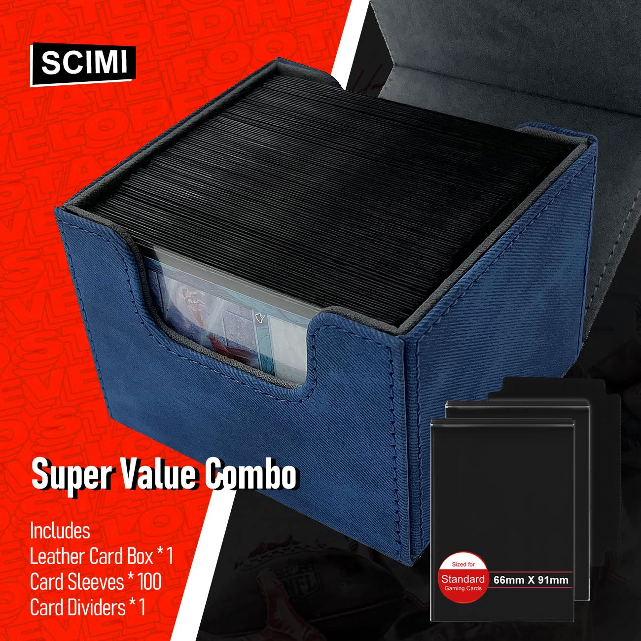 Scimi Commander leather Deck Box, designed specifically for Magic: The Gathering (MTG) and Trading Card Game (TCG) enthusiasts, hold over 100 sleeved cards (Blue)