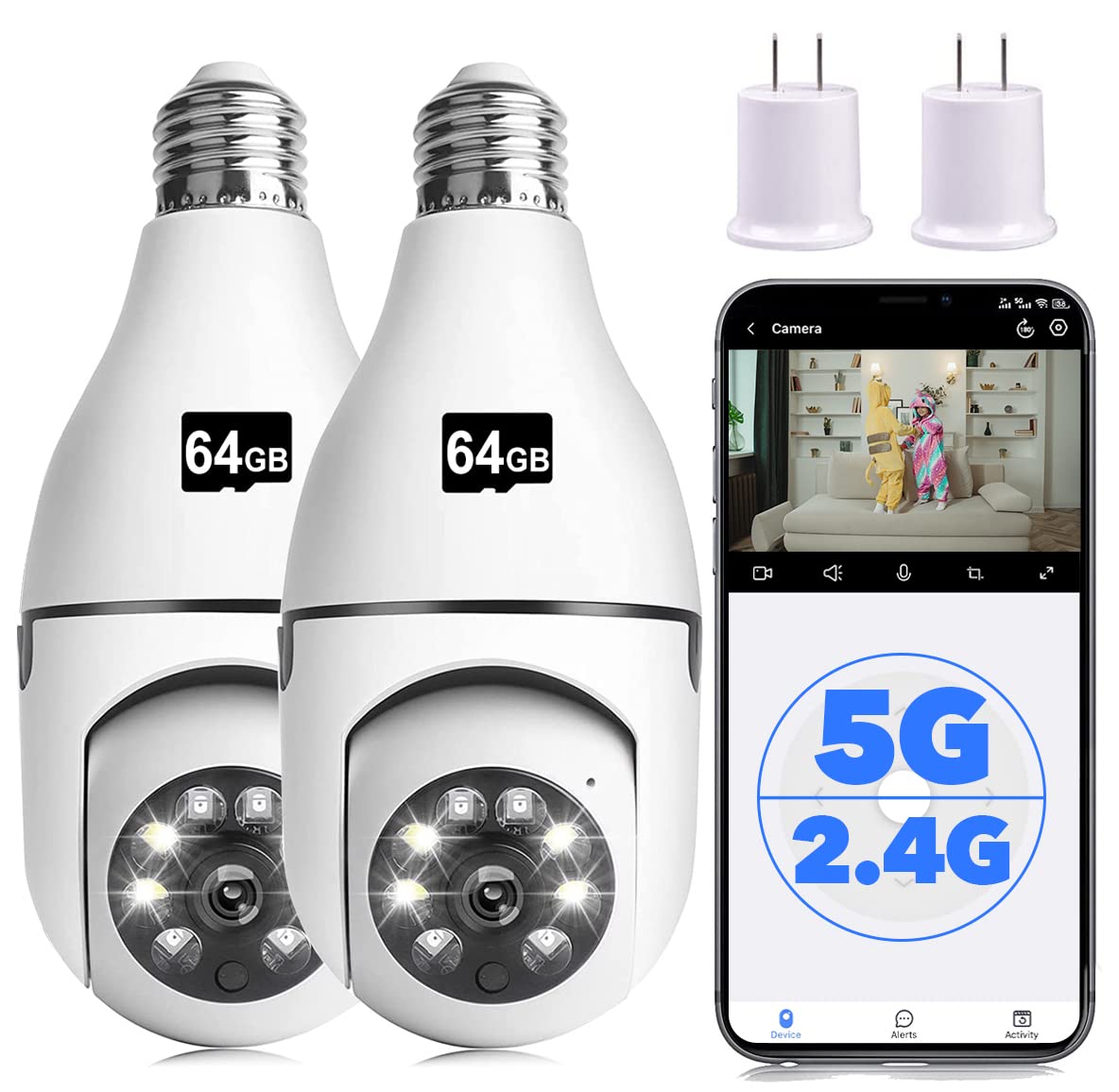 Light Bulb Security Camera, 1080P 2.4G&5G WiFi Light Bulb Camera with Motion Detection & Night Vision Light Socket Camera Compatible with Alexa & Google Assistant