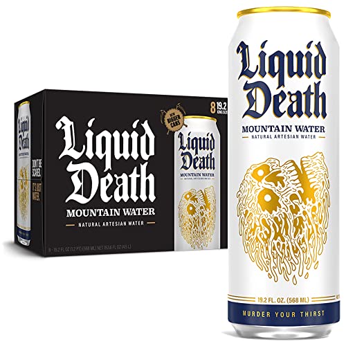 Liquid Death, Still Mountain Water, Real Mountain Source, Natural Minerals & Electrolytes, 8-Pack (King Size 19.2oz Cans)