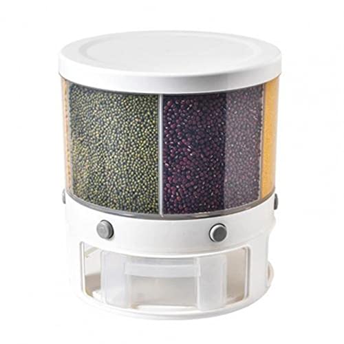 Rice Storage Container Rice Bucket Easy Dispensing Rotating Food Grade Large Capacity Practical 6-Grid Leak-Proof Rice Storage (Color : Wit)