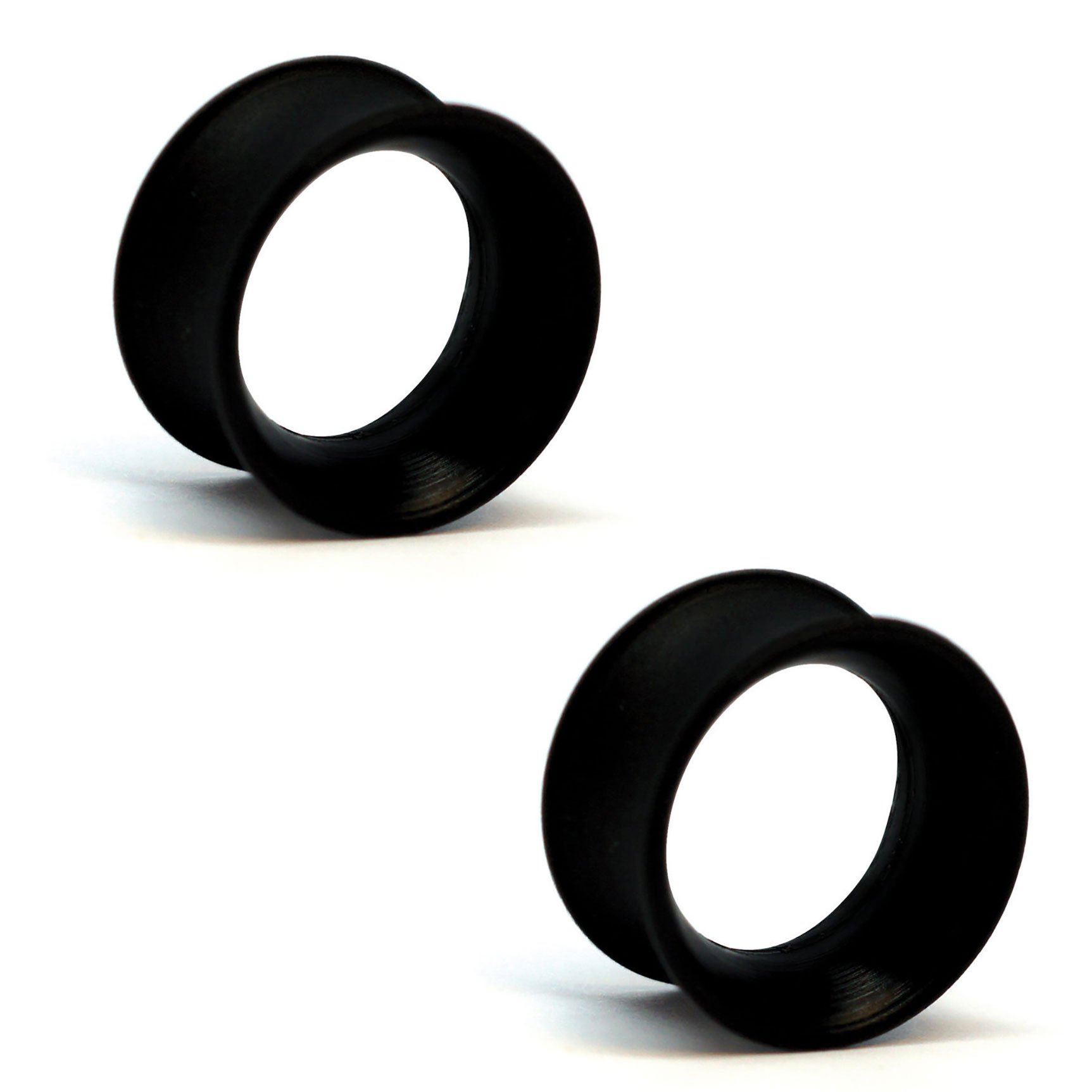 KAOS BRAND: Pair of Silicone Double Flared Skin Eyelets: 0g, wearable length: 5/16", Black