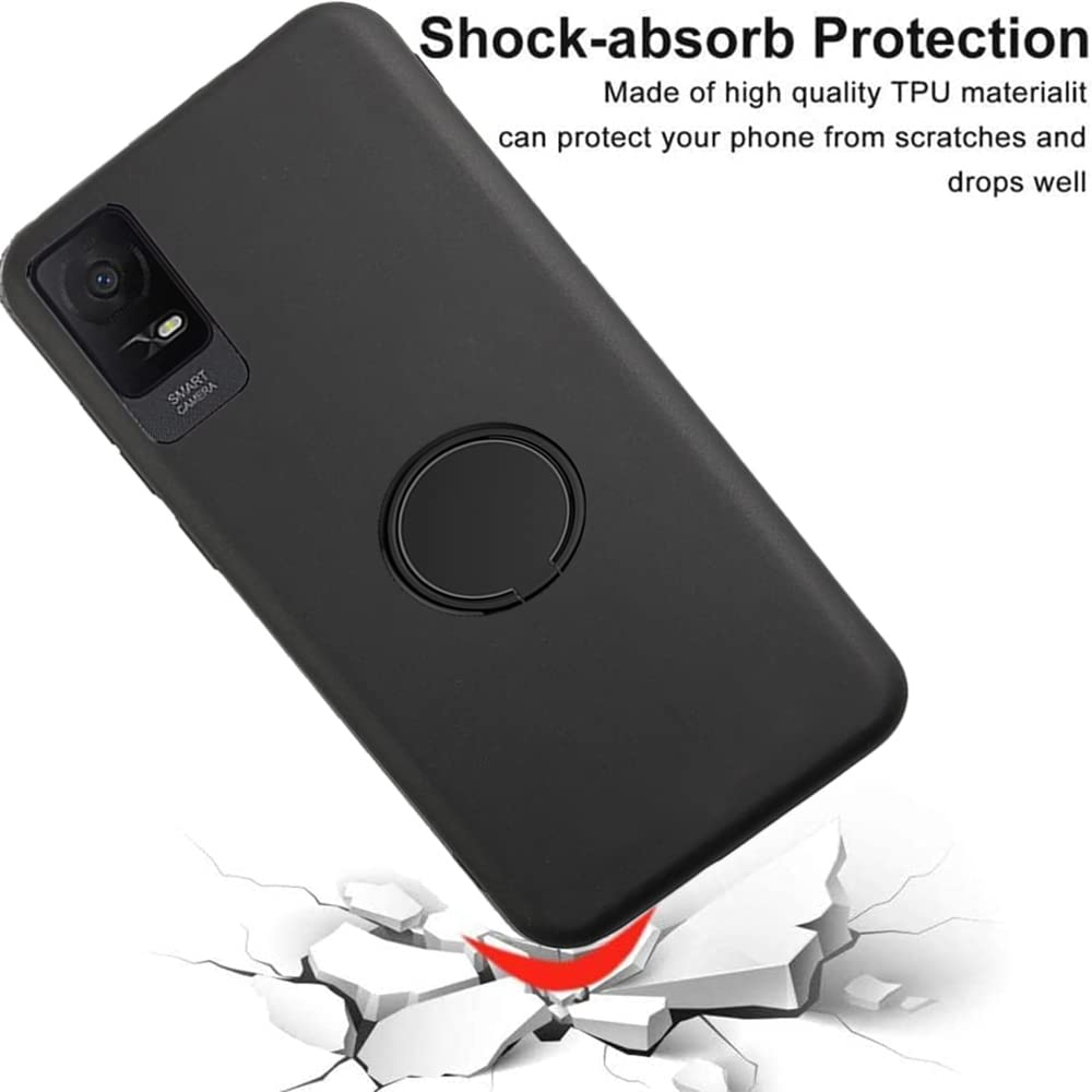 LosruGir for TCL ION X Case, Slim Matte Anti-Scratch Shockproof TPU Soft Edge Bumper Flexible 360 ° Magnetic Rotating Bracket Case Cover with Glass Screen Protector, Black