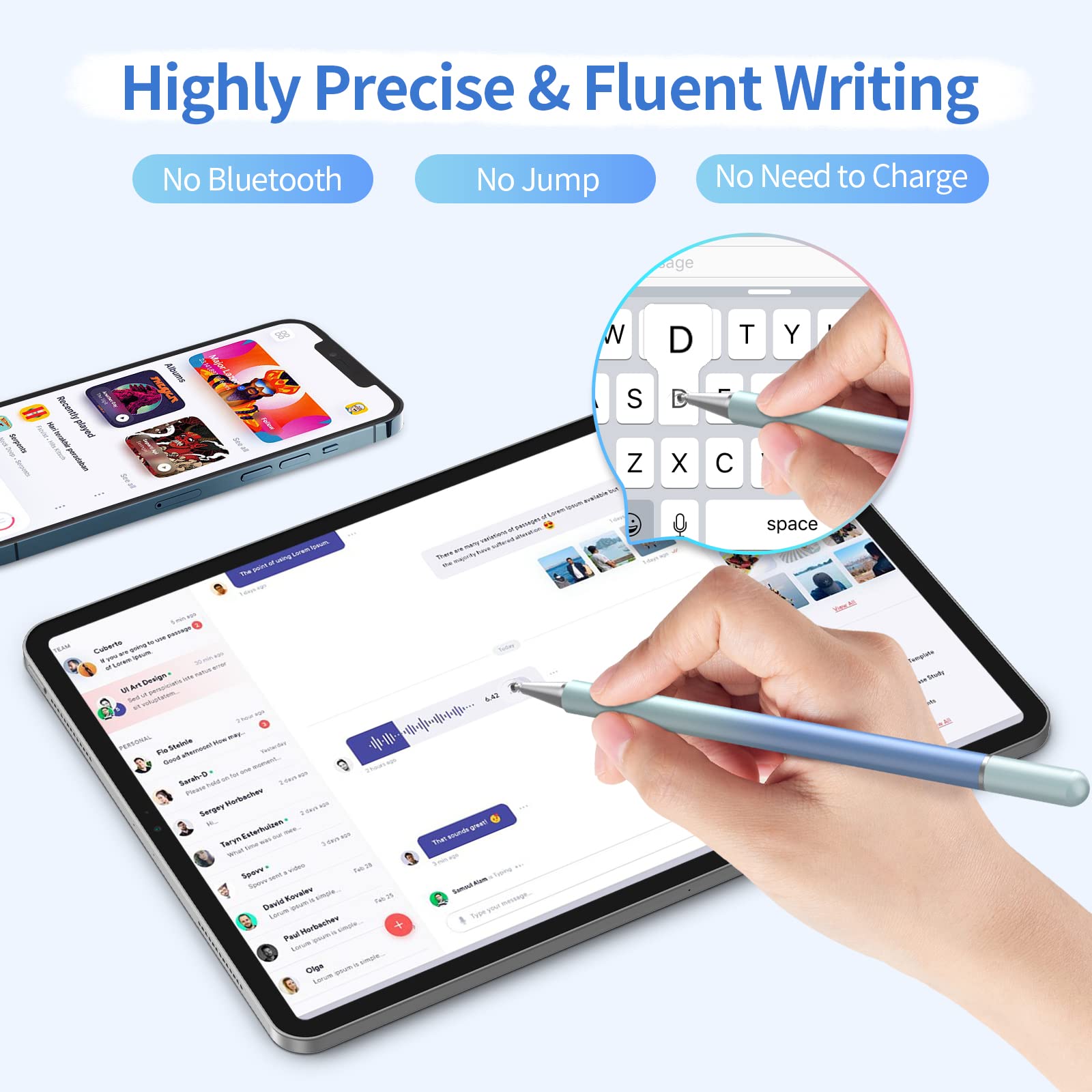 Stylus Pens for Touch Screens(2 Pcs), High Sensitivity 2-in-1 Magnetic Disc Stylus Pen for iPad Compatible with All Capacitive Touch Screens (Blue Pink/Light Green Blue)