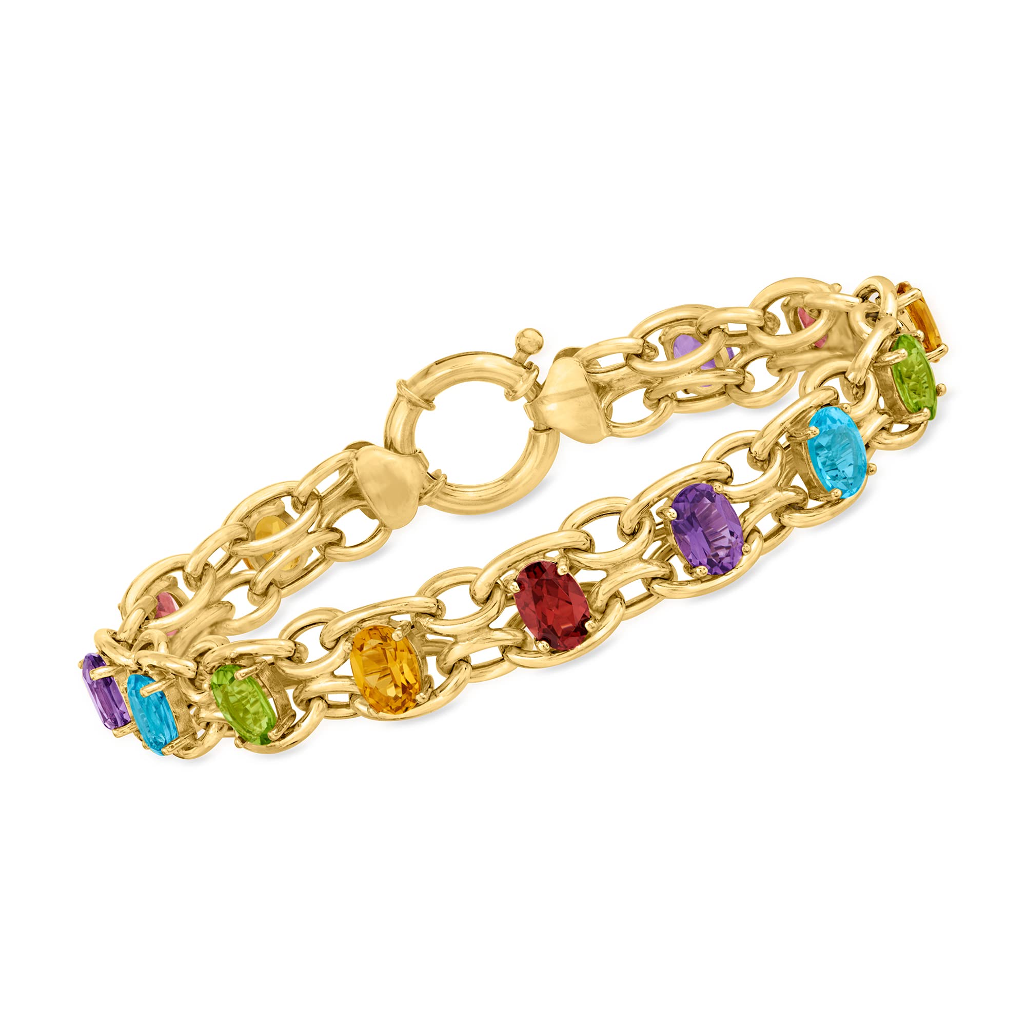 Ross-Simons 11.90 ct. t.w. Multi-Gemstone Oval-Link Bracelet in 18kt Gold Over Sterling. 8 inches