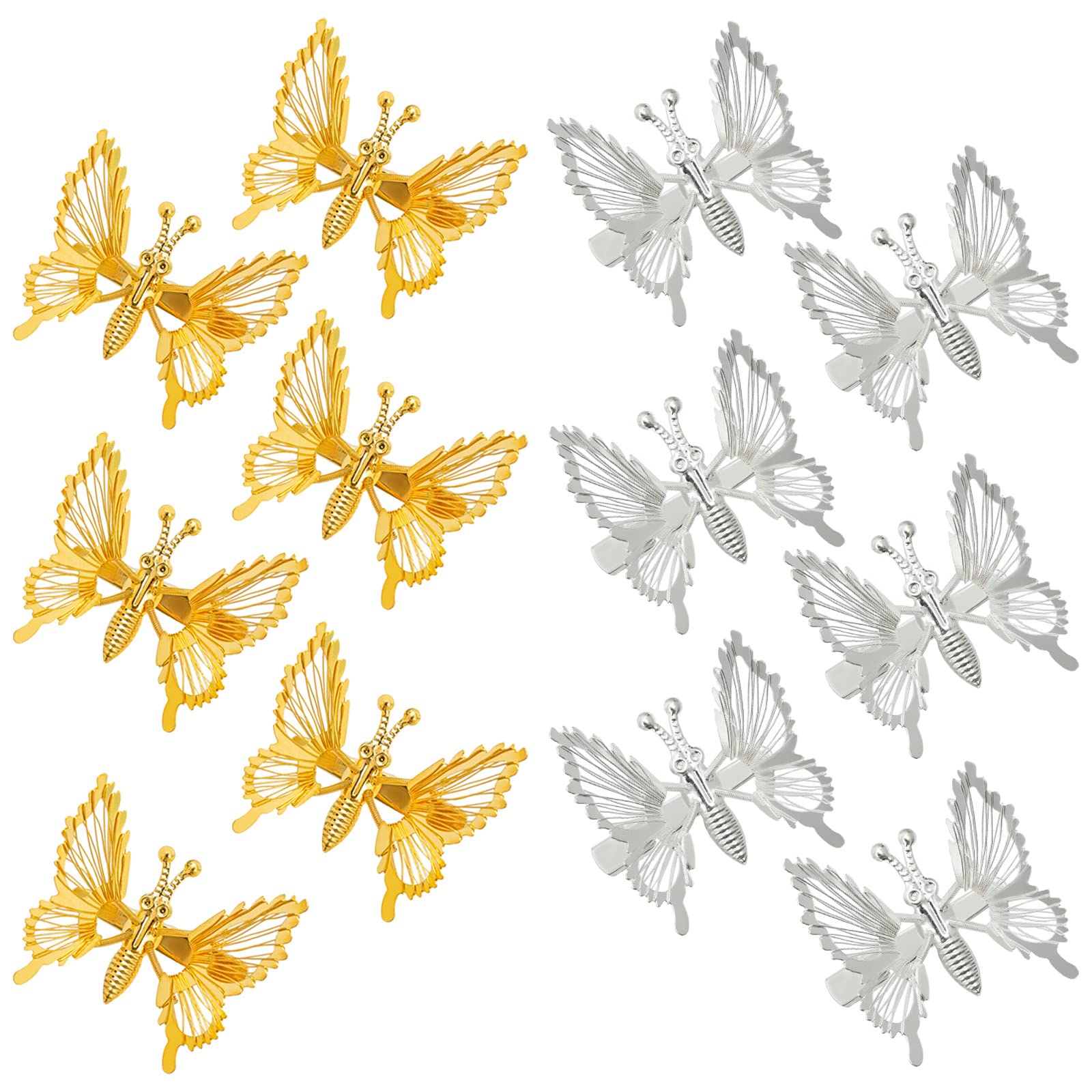 Sajoo Hair Clips, 12 PCS 3D Moving Butterfly Hair Clips, Gold, Silver - Hair Accessories for Women and Girls, Vintage-Modern Hair Clips for Hair Securing and Hairdressing, Party Occasion