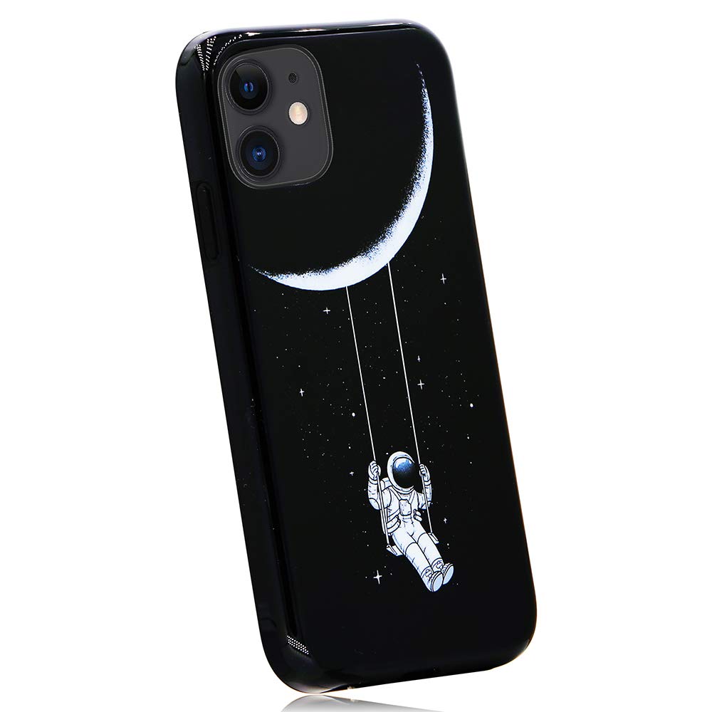 LARTEEN iPhone 11 Case, Lartin Soft Flexible Jellybean Gel Case for iPhone 11 6.1 inch 2019 (Astronaut Riding a Swing Tethered to The Moon)