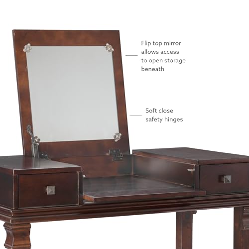 Linon Angela Walnut Vanity Set,30" x 36" x 18"
