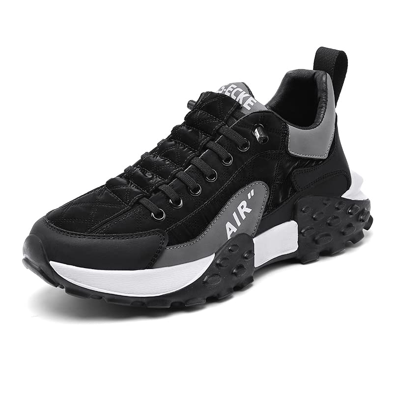Men’s Increased Non-Slip Platform Shoes Sports Leisure Fashion Sneakers Color-Block Slip-on Outdoor Walking Shoes, Black, 7.5