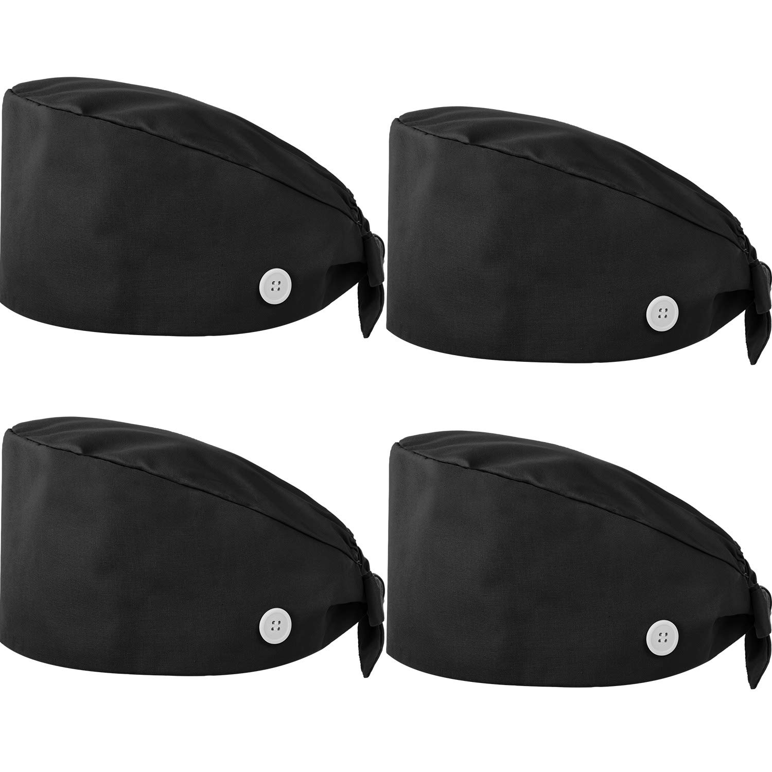 SATINIOR 4 Pieces Adjustable Bouffant Hats Button Sweatband Cap Tie Back Hats for Women Men (Navy Blue)