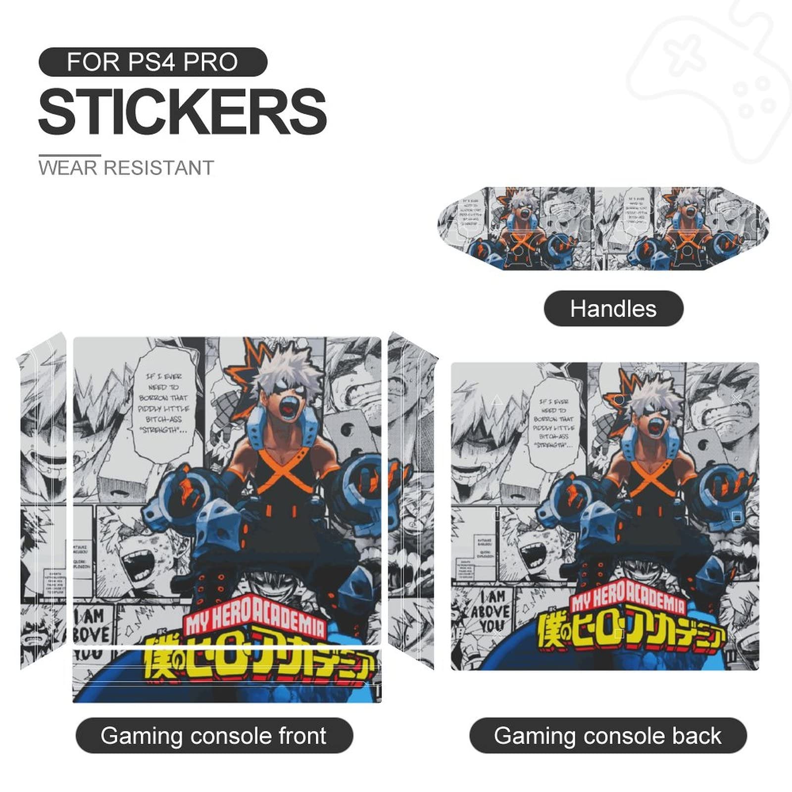 OUFGBCX Anime Boy Katsuki Bakugou PS4 Pro Controller and Console Skin Sticker Protective Cover Wireless/Wired Gamepad Controller Full Body Skin Body Vinyl Sticker Decal Cover Skin