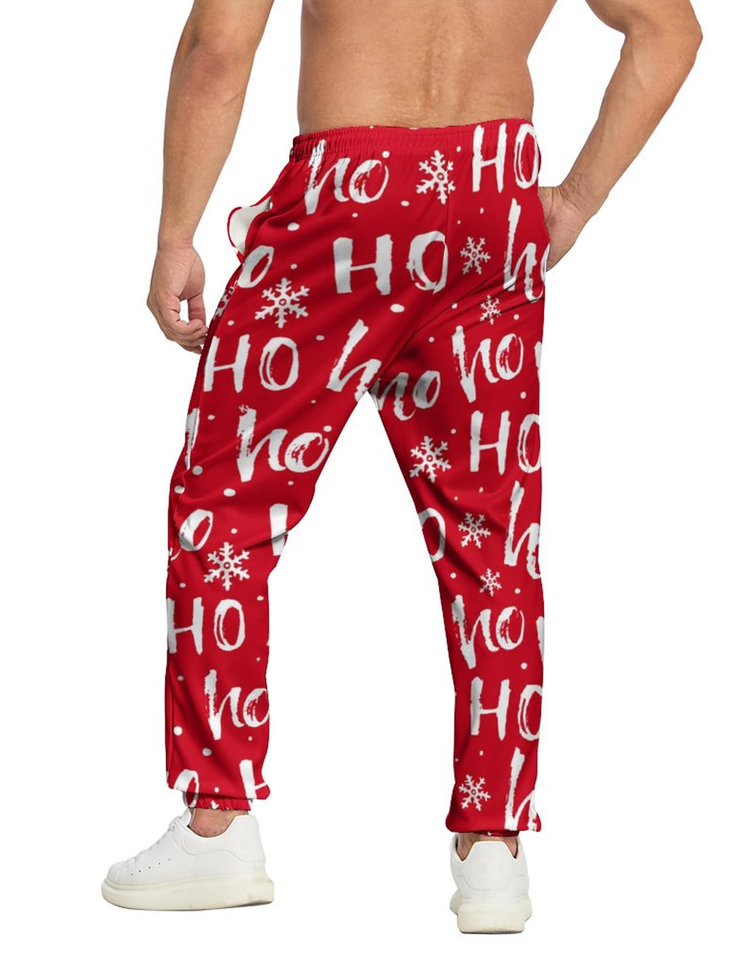 QINGXUN mens Lightweight Pockets Casual Sports Workout Running Pants, Hohoho's Pattern Christmas, Large