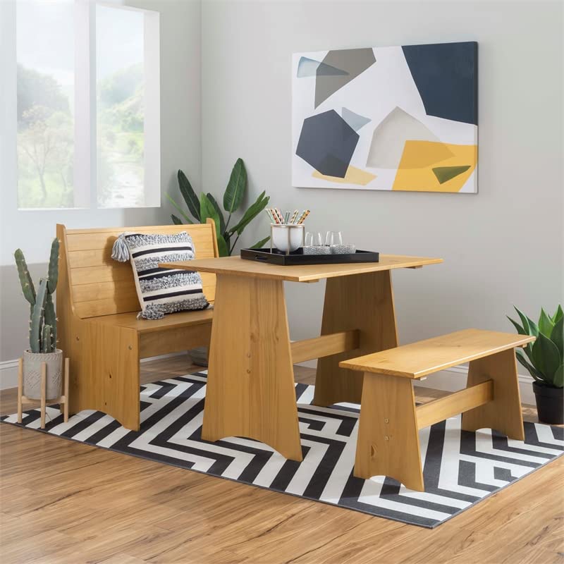 Linon Delk Pine Wood Large Backless Bench in Honey
