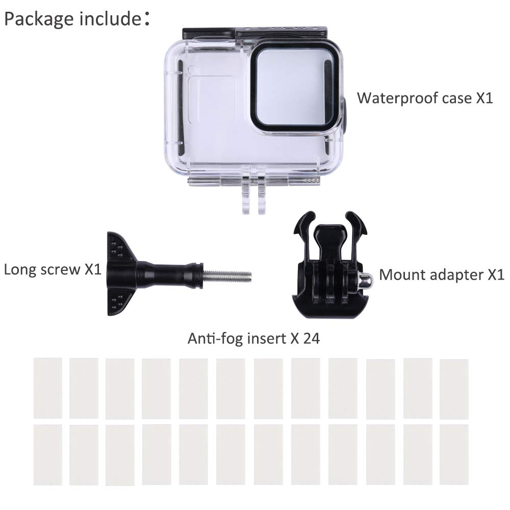 LARRITS 60M Waterproof Housing Case for GoPro Hero 8 Black,Underwater Protective Case with 24pcs Anti-Fog Inserts, for Diving Snorkelling Extreme Activities,