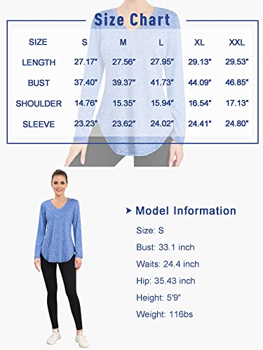 Onirace Womens Workout Cool Lightweight V Neck Athletic Shirts for Fishing Dancing Loose Fit Tee Grey/Blue