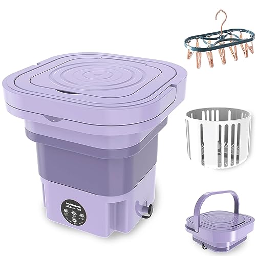 Mini Portable Washing Machine, Foldable Washing Machine with Spin-Dry Basket, Small Portable Washer and Dryer Combo for Travel, Underwear, Socks