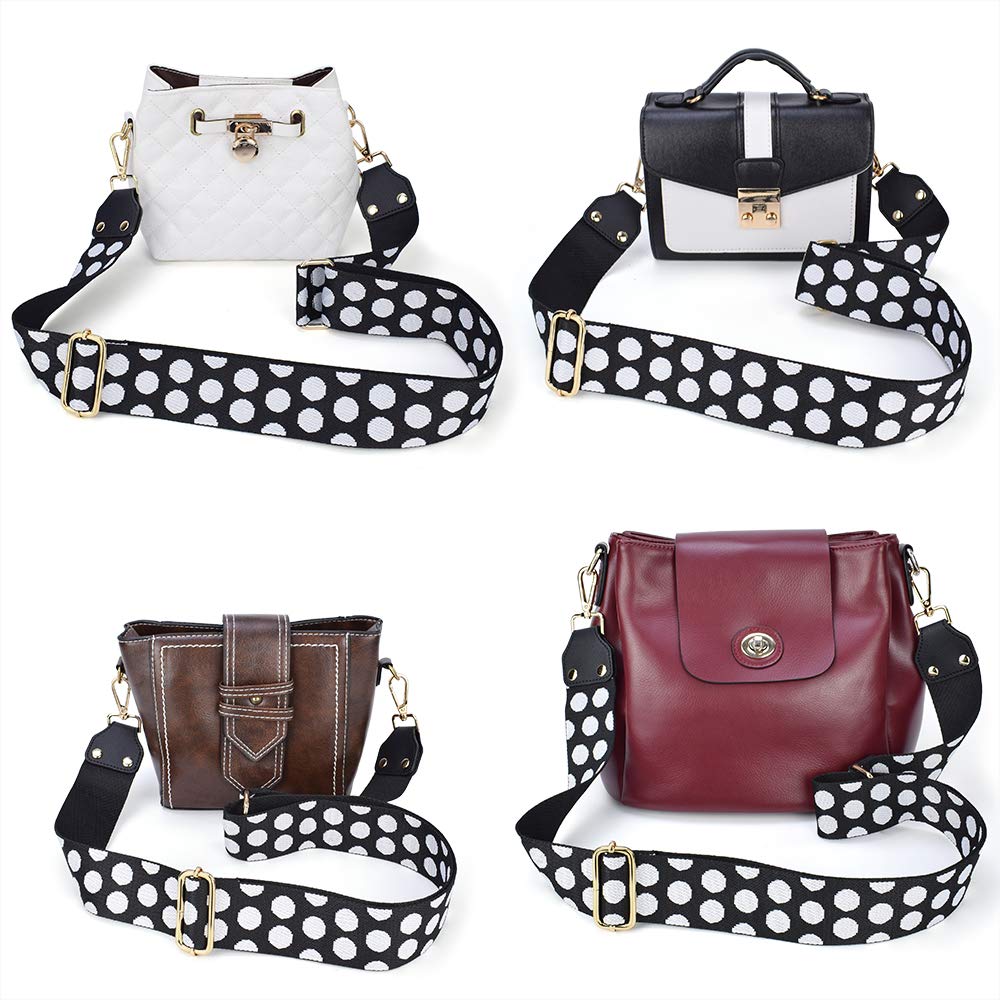 LIFEMATE Wide Bag/Purse Strap Replacement Crossbody Shoulder For Women Adjustable Jacquard Woven Cotton Guitar Strap Banjo Strap Style (053 Polka Dots)