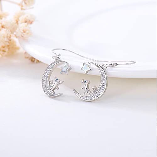 Moon Cat Earrings for Women 925 Sterling Silver