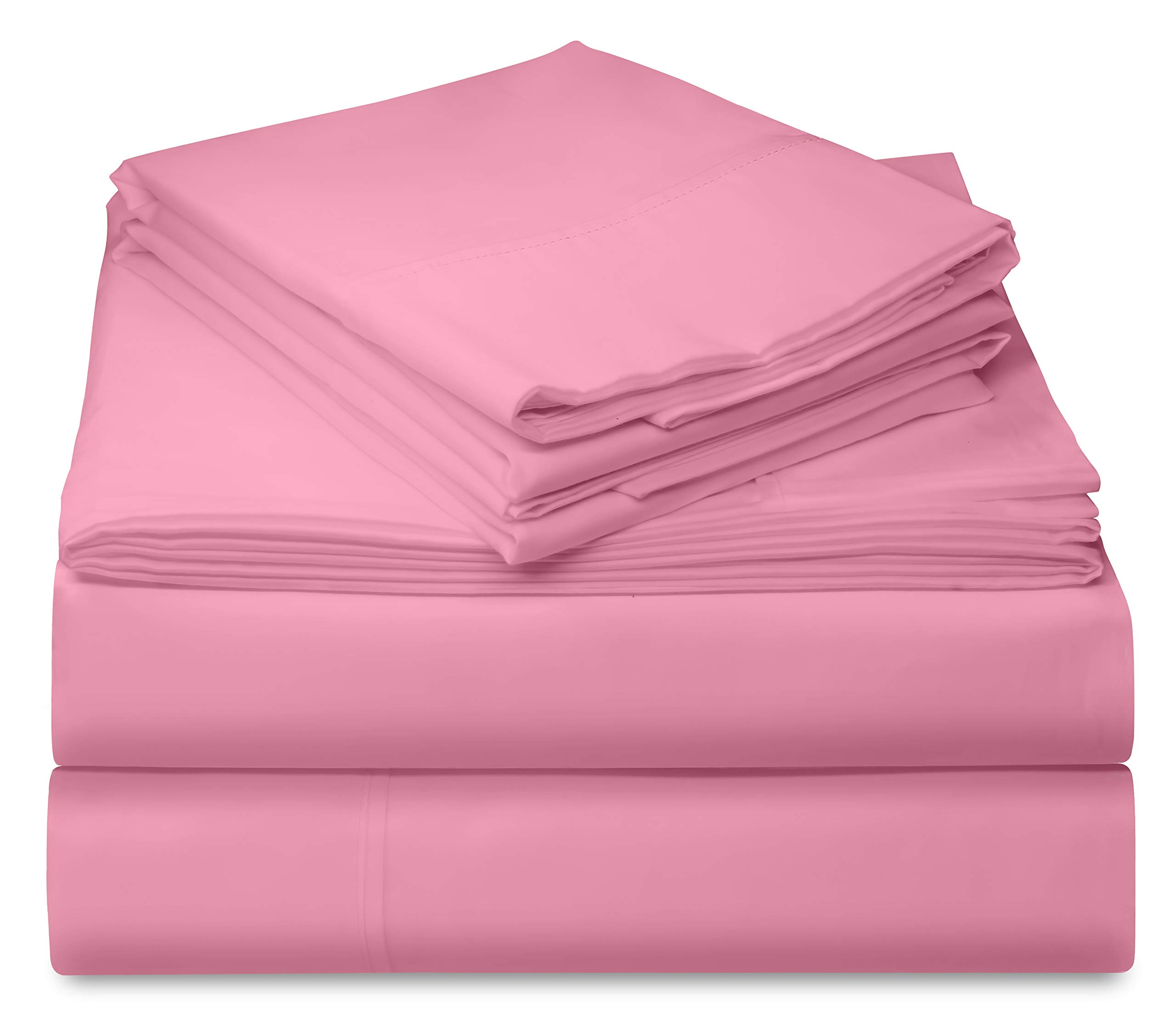 Luxurious 1000 Thread Count 100% Egyptian Cotton Bed Sheets , 4-Pc King Size Pink Sheet Set , Sateen Weave , Single Ply Long-Staple Yarns , Breathable , Fits Mattress Upto 16β Deep Pocket