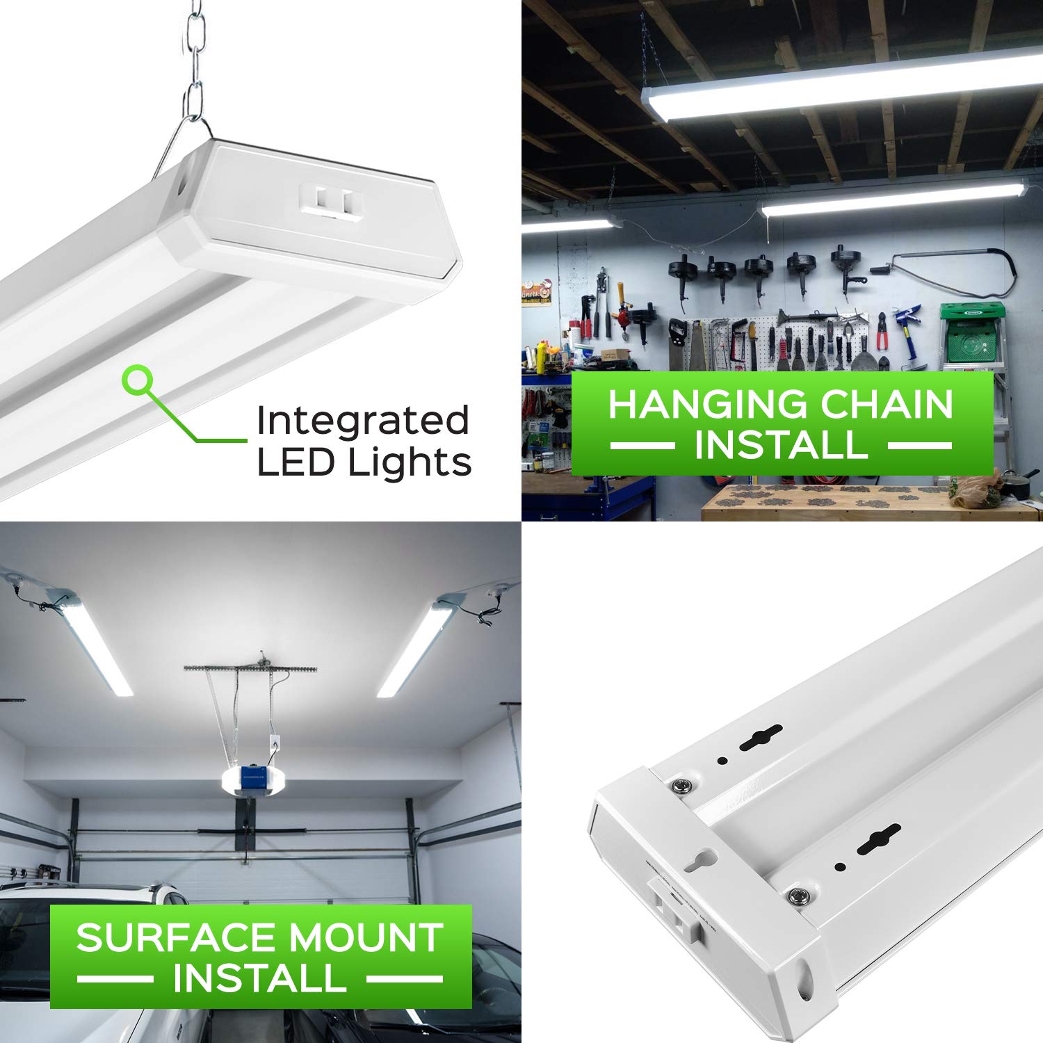 MaxLite 4FT Utility LED Shop Light Linkable, 4300 Lumens, Daylight 5000K, Pull Chain (On/Off), 42W Garage Light, Integrated LED Lights, Plug in Cord, Suspension or Surface Mount (4 Pack)