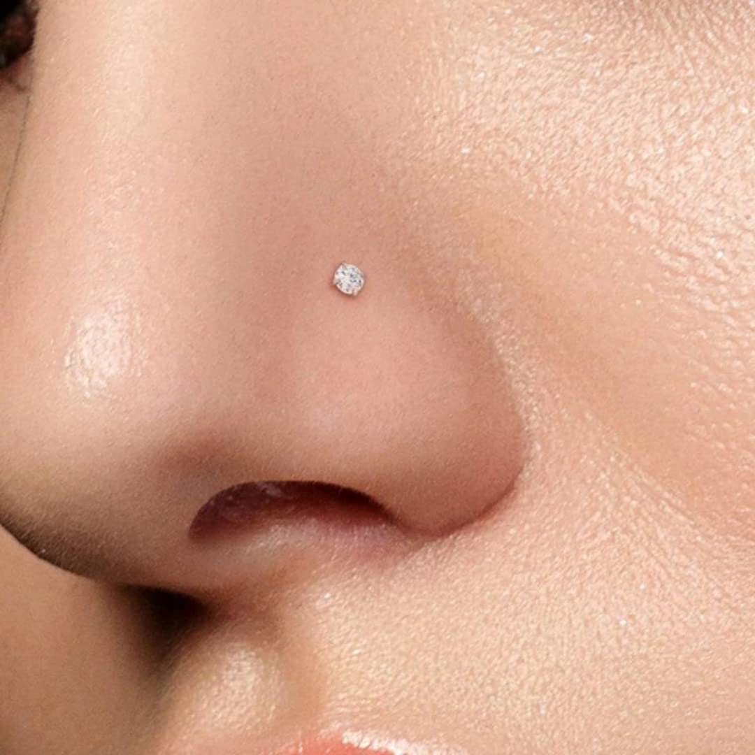 PAIR 18G PRONG SET 3MM CZ IMPLANT GRADE TITANIUM BEND TO FIT NOSE RING STUD Style 88888-1554