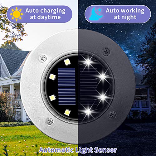 SOLPEX 12 Pack Solar Ground Lights Outdoor, Waterproof 8 LED Solar Powered Disk Lights Outdoor Garden Landscape Lighting for Yard Deck Lawn Patio Pathway Walkway (White)