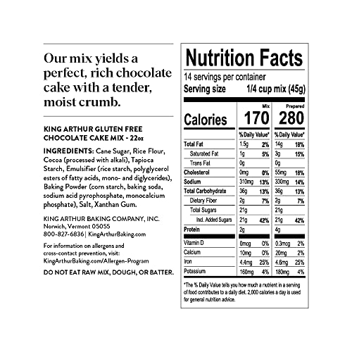 King Arthur, Gluten-Free Chocolate Cake Mix, Gluten-Free, Non-GMO Project Verified, Certified Kosher, Non-Dairy, 22 Ounces
