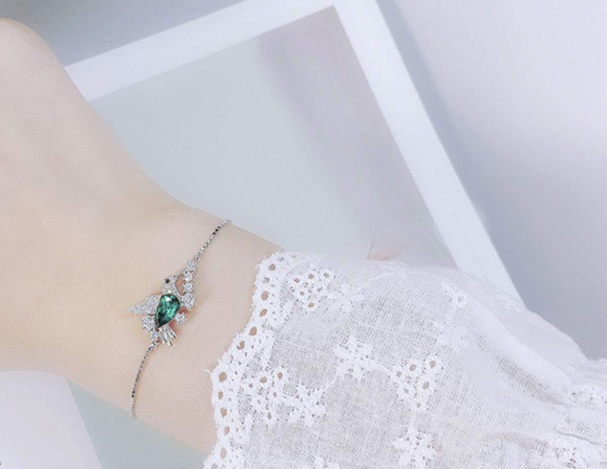 Mayfer S925 adjustable sterling silver bracelet for women with a hummingbird embelished with beautiful crystals