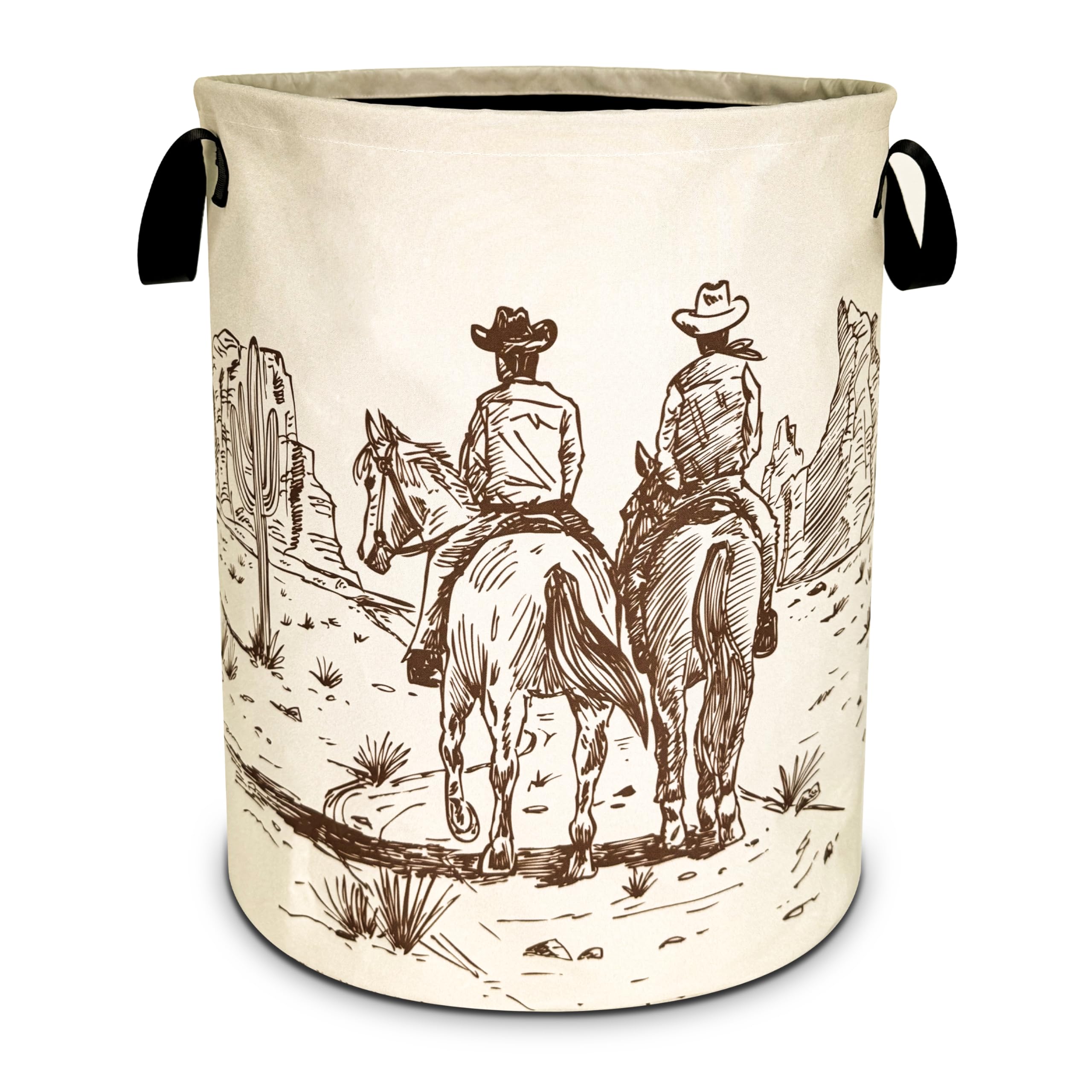 Western Cowboy Laundry Basket Desert Horse Foldable Waterproof Oxford Cloth Funny Tote Bag Laundry Hamper Clothes Storage Bucket Toy Organizer For Bathroom/Laundry Storage/Bedroom 18.9x16.5 Inch