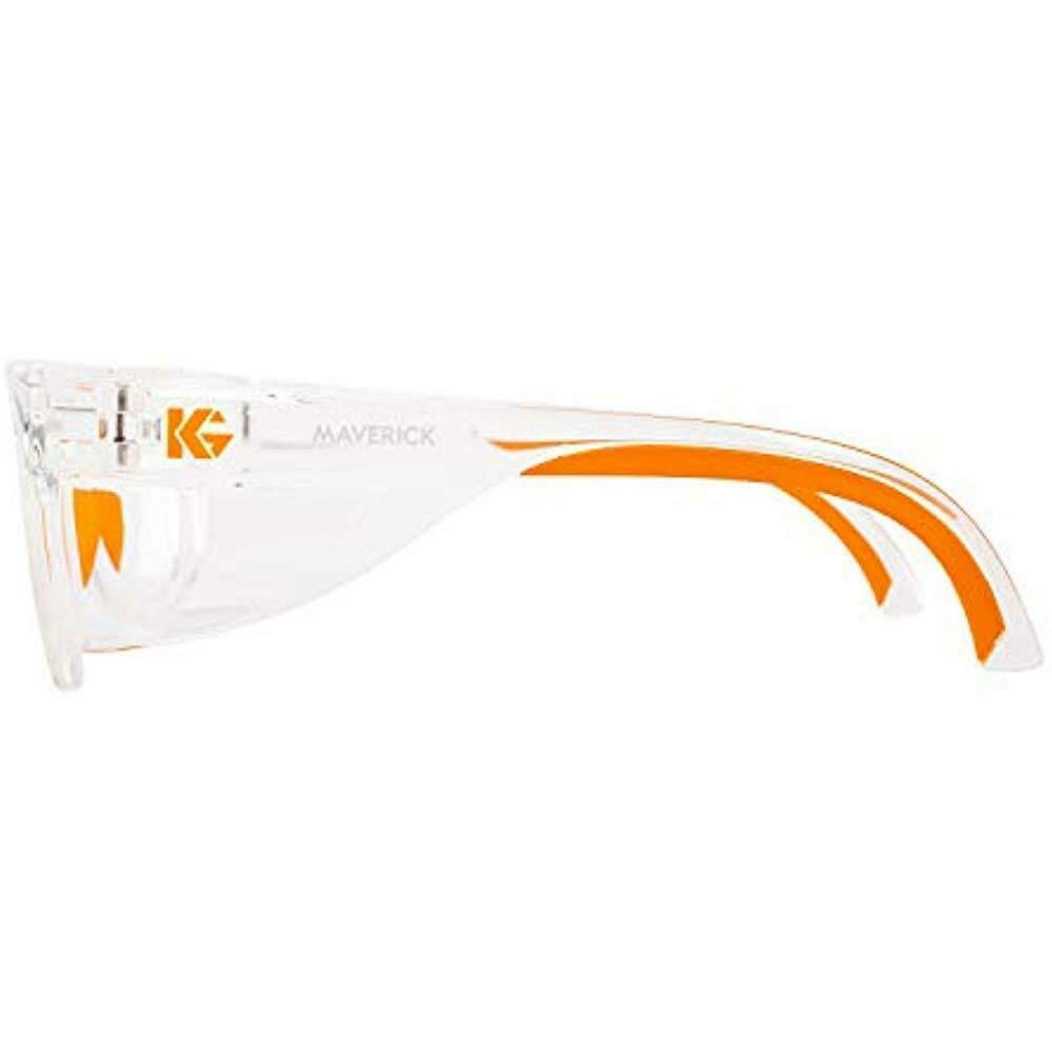 KleenGuard™ V30 Maverick Eye Protection (49301), with KleenVision™ Anti-Fog Coating, Clear Lenses Lenses, Clear Frame with Orange Tips (Qty 1)