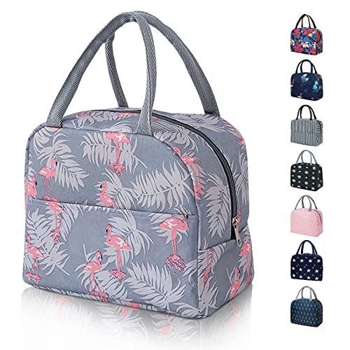 WOOMADA Insulated Lunch Bag for Women Men Reusable Waterproof Lunch Box Cooler Tote Bag with Pockets for Office Work, Picnic, Travel (flamingo)