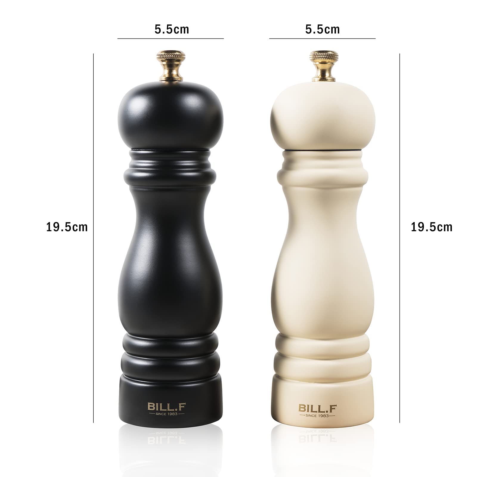Salt and Pepper Grinder Pepper Mill Grinder Pepper Grinders Shakers Salt Mill Set of 2 with Adjustable Ceramic Rotor 7 Inch Black and White