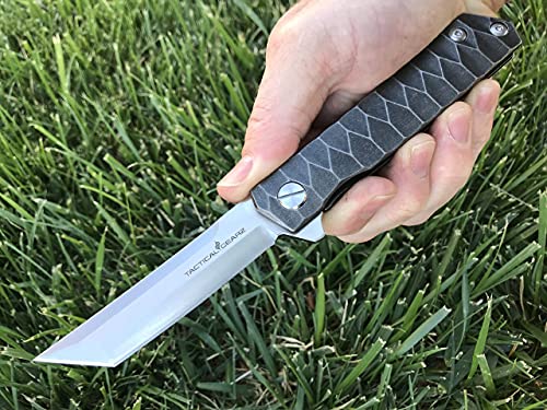 TACTICAL GEARZ EDC Tc4 Titanium Pocket Knife! Tc4 Titanium Handle! Ball Bearing, CPM-D2 Steel Blade! Includes Sheath!