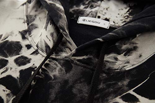 KLIEGOU Mens Tie-Dye Pullover Hooded Sweatshirt (288 Black S)