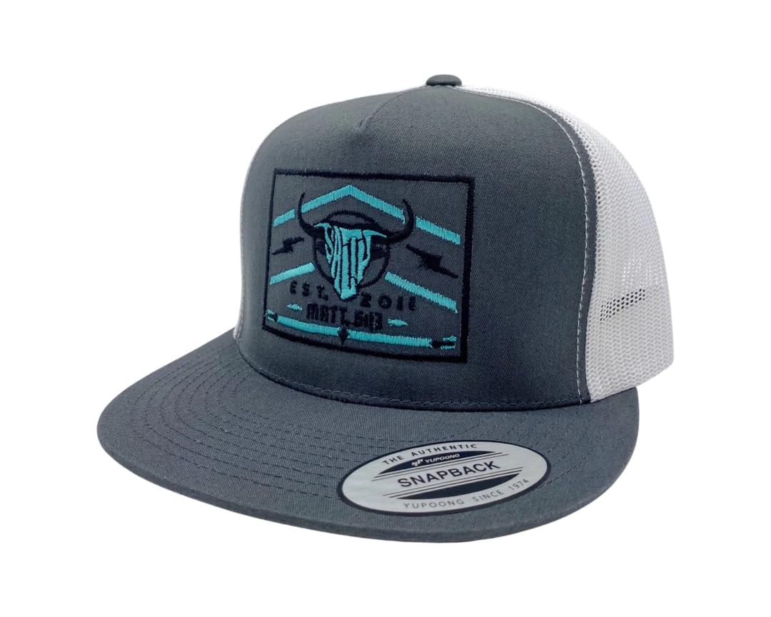 Salty Rodeo Turquoise Lightning Hat - Tall Crown Grey Yupoong Snapback Western Wear Snapback - One Size Fits Most