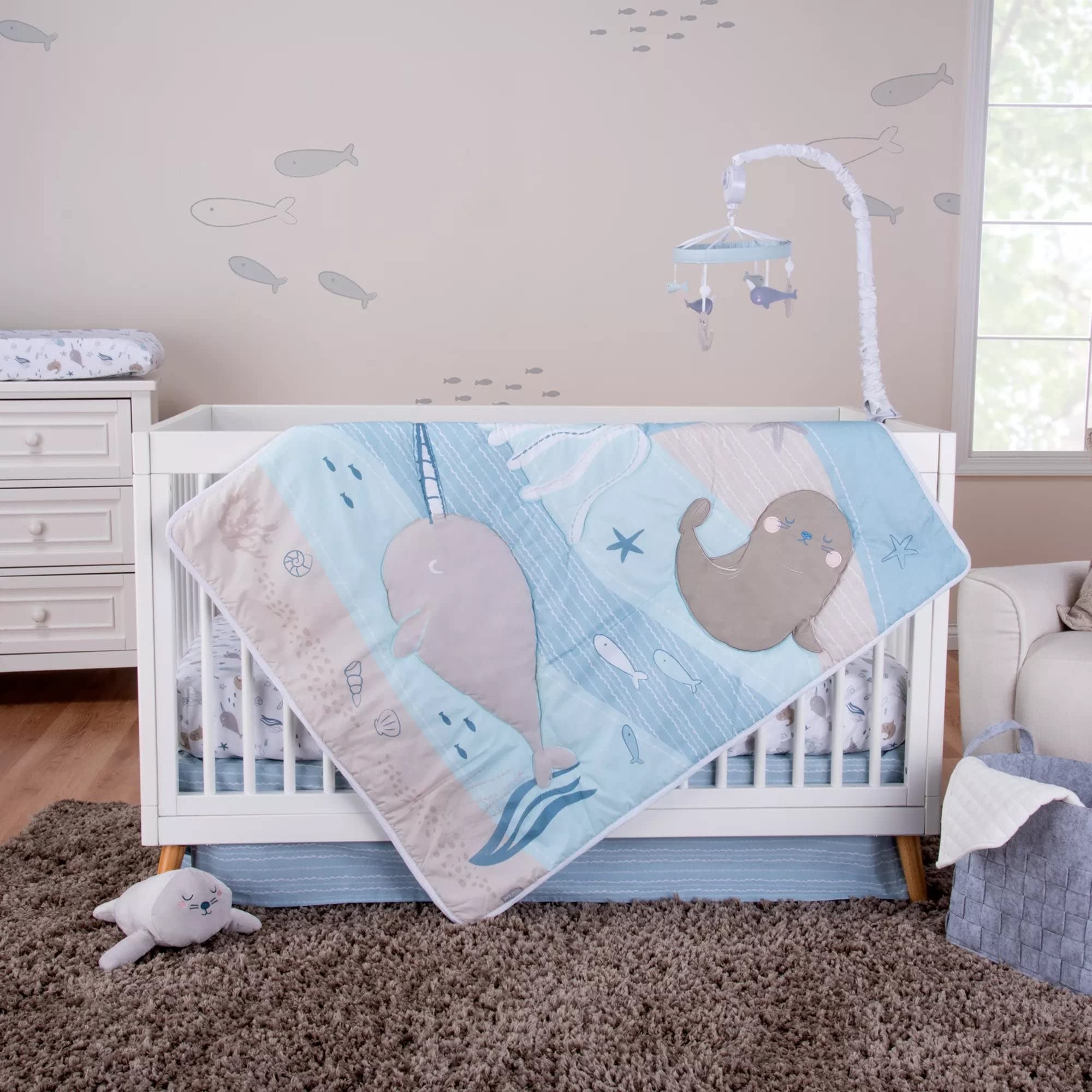 Trend Lab Sea Babies 3 Piece Crib Bedding Set, Includes Nursery Quilt, Fitted Crib Sheet and Crib Skirt