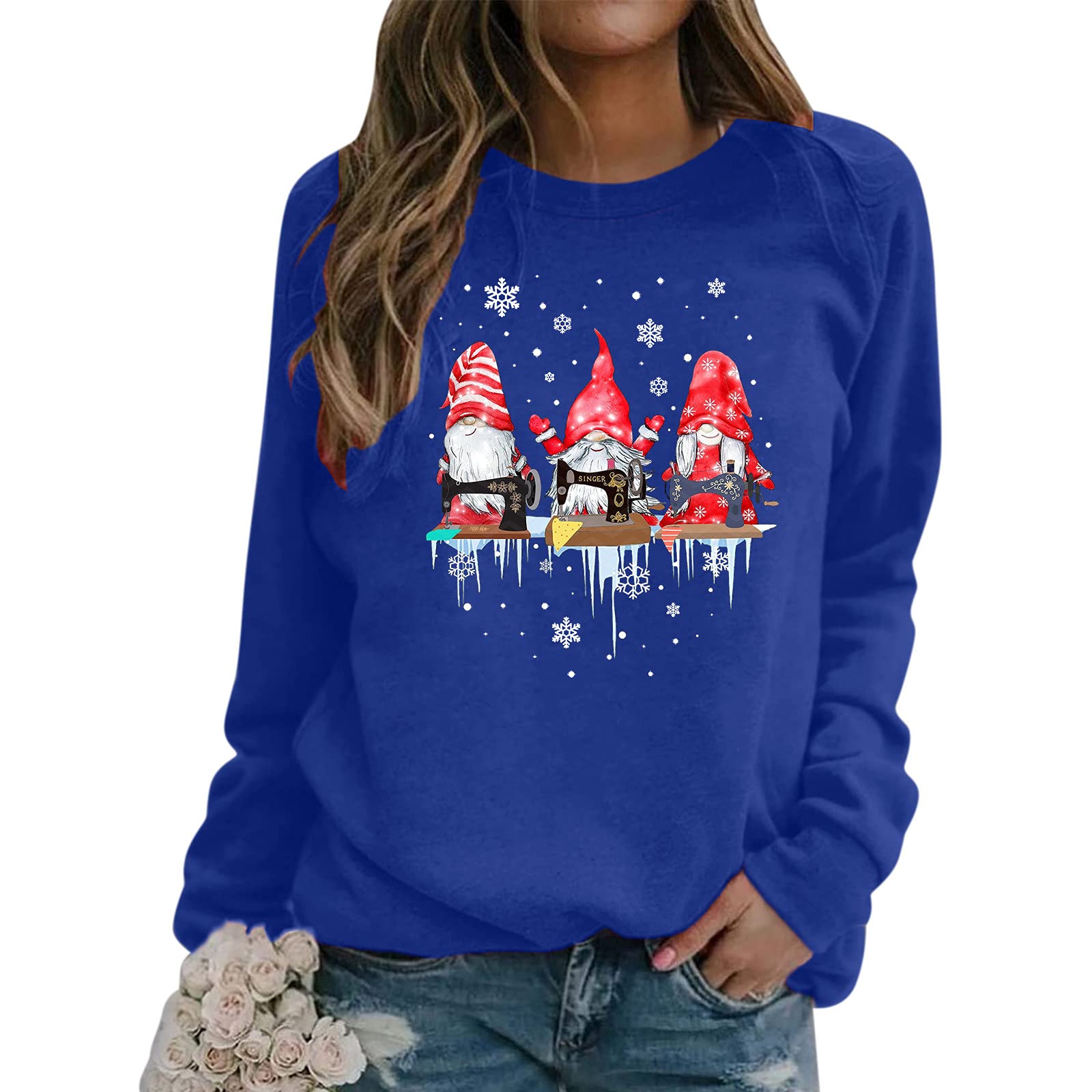 Shirt For Women 2022 Round Neck Pullover Shirts Long Sleeve Sweatshirts Flowy All-match Pullovers Fall Sweatshirt Blue