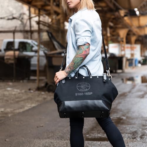 Klein Tools 510218SPBLK Tool Bag, Large 18-Inch Deluxe Canvas Tool Bag and Organizer with 13 Pockets and Shoulder Strap, Black