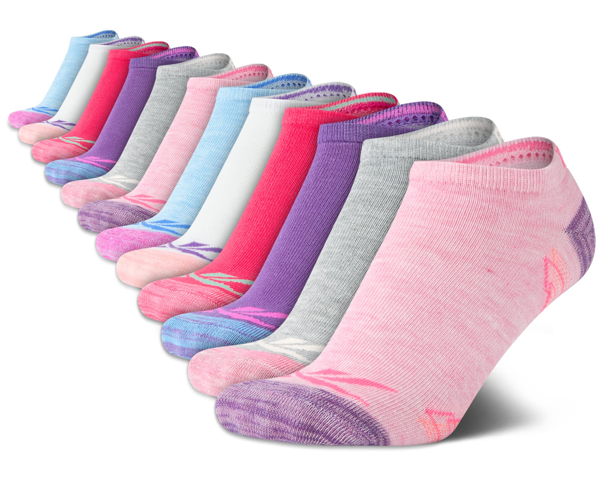 Reebok Girls' Low Cut Socks – 12 Pack Lightweight Breathable Low Cut No Show Socks for Girls - Girl's Athletic Socks, Size Small, Pink Assorted