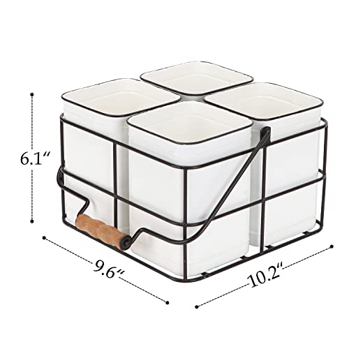 NIKKY HOME Farmhouse Utensil Caddy,Rustic Flatware Caddy with 4 Compartments,Caddy Organizer with Handle for Countertop,Cutlery Caddy Utensil Holder Caddy for Kitchen, Outdoors, Picnics, Parties
